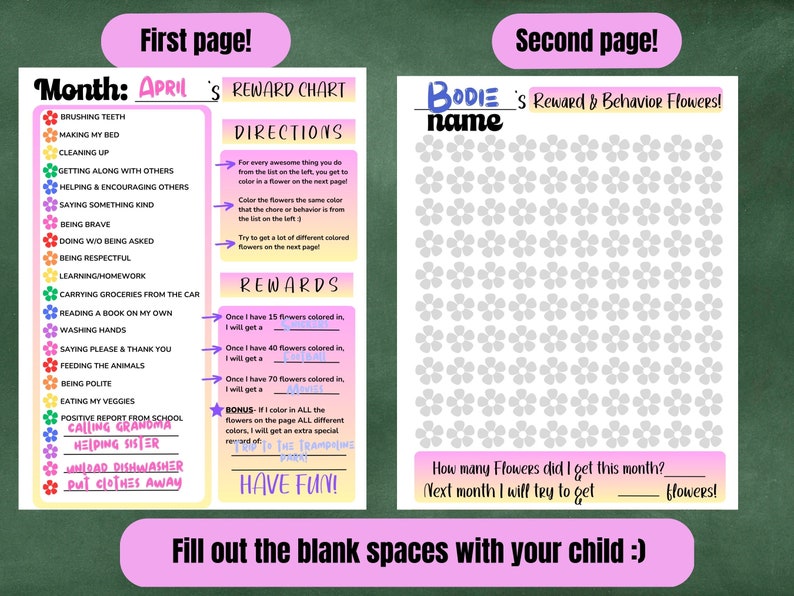 Printable Flower Reward Chart for Kids Daily Chore Chart Behavior ...