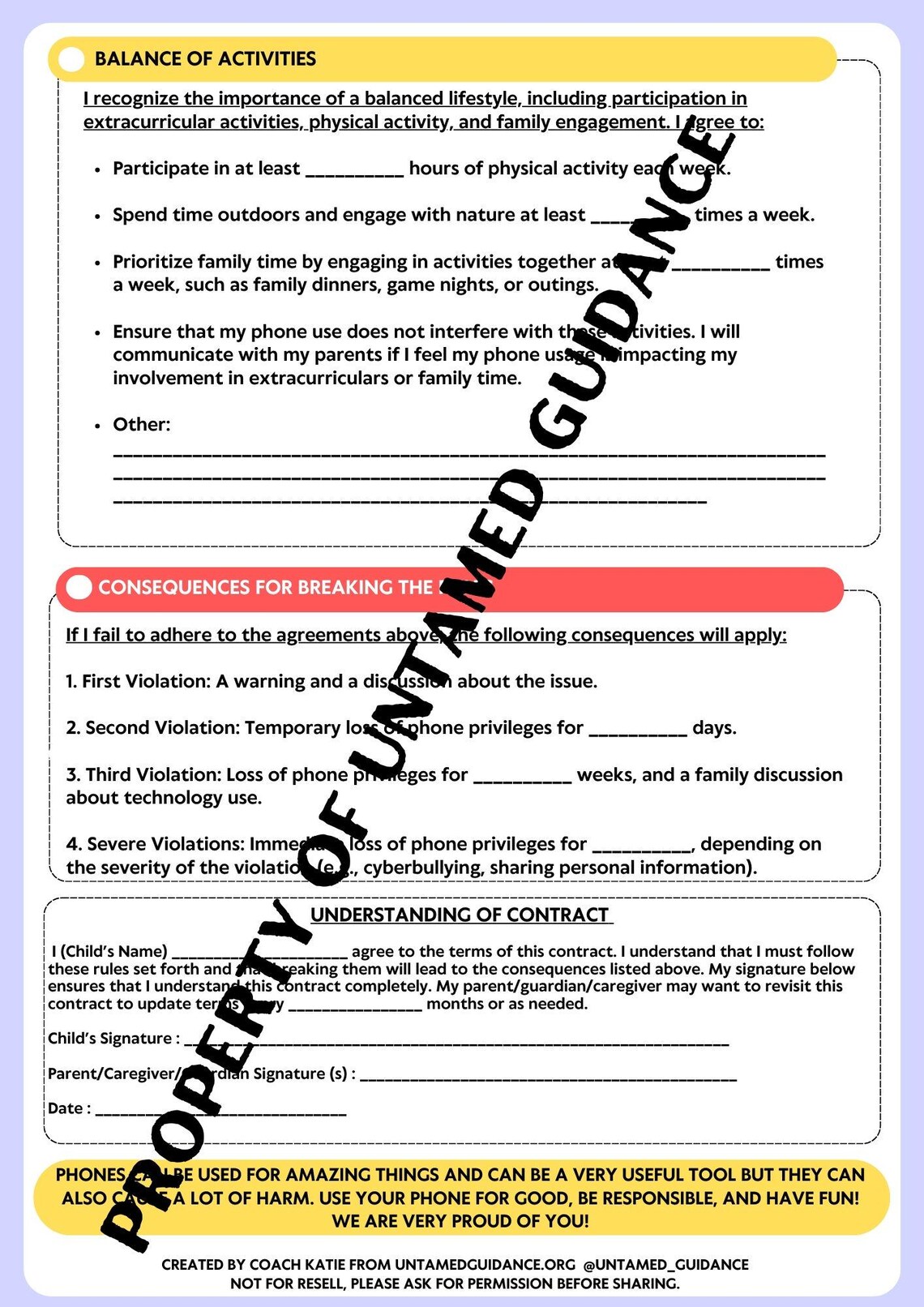Printable Cellphone Contract for Kids and New Phone Users! Smartphone ...