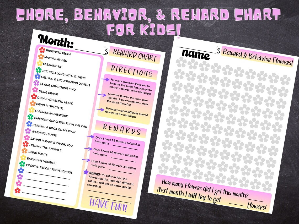 Printable Flower Reward Chart for Kids Daily Chore Chart Behavior ...