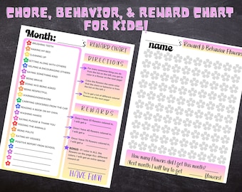 Printable Heart Reward Chart for Kids | Daily Chore Chart | Behavior ...