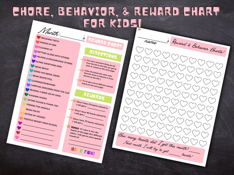 Printable Heart Reward Chart for Kids | Daily Chore Chart | Behavior ...