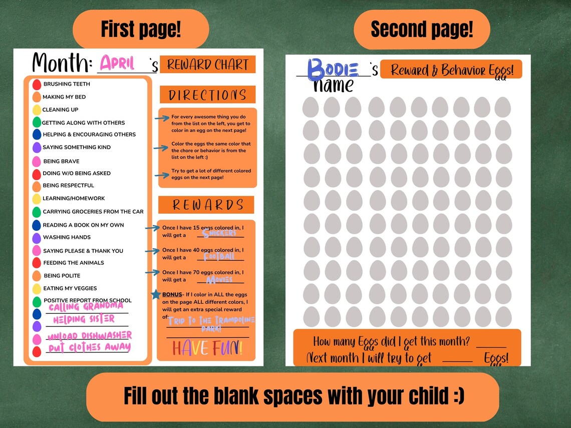 Printable April Reward Chart for Kids | Daily Chore Chart | Behavior ...