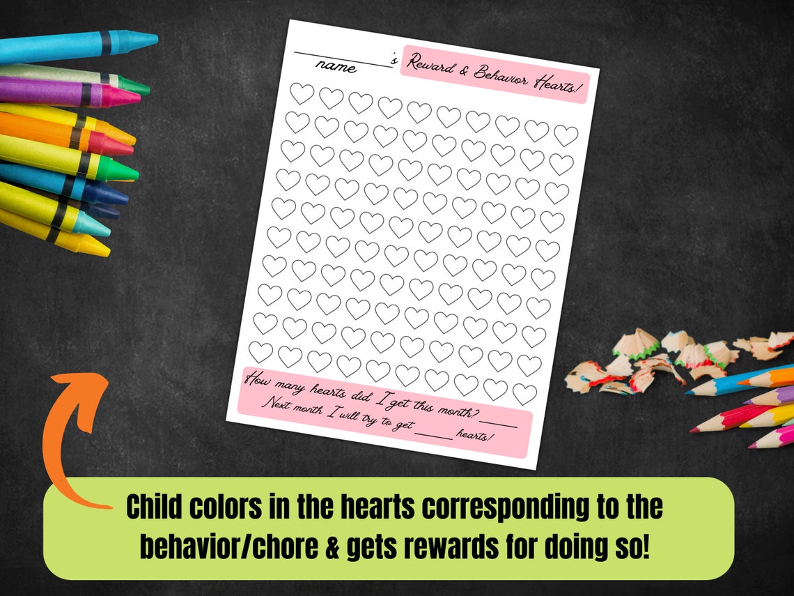 Printable Heart Reward Chart for Kids | Daily Chore Chart | Behavior ...