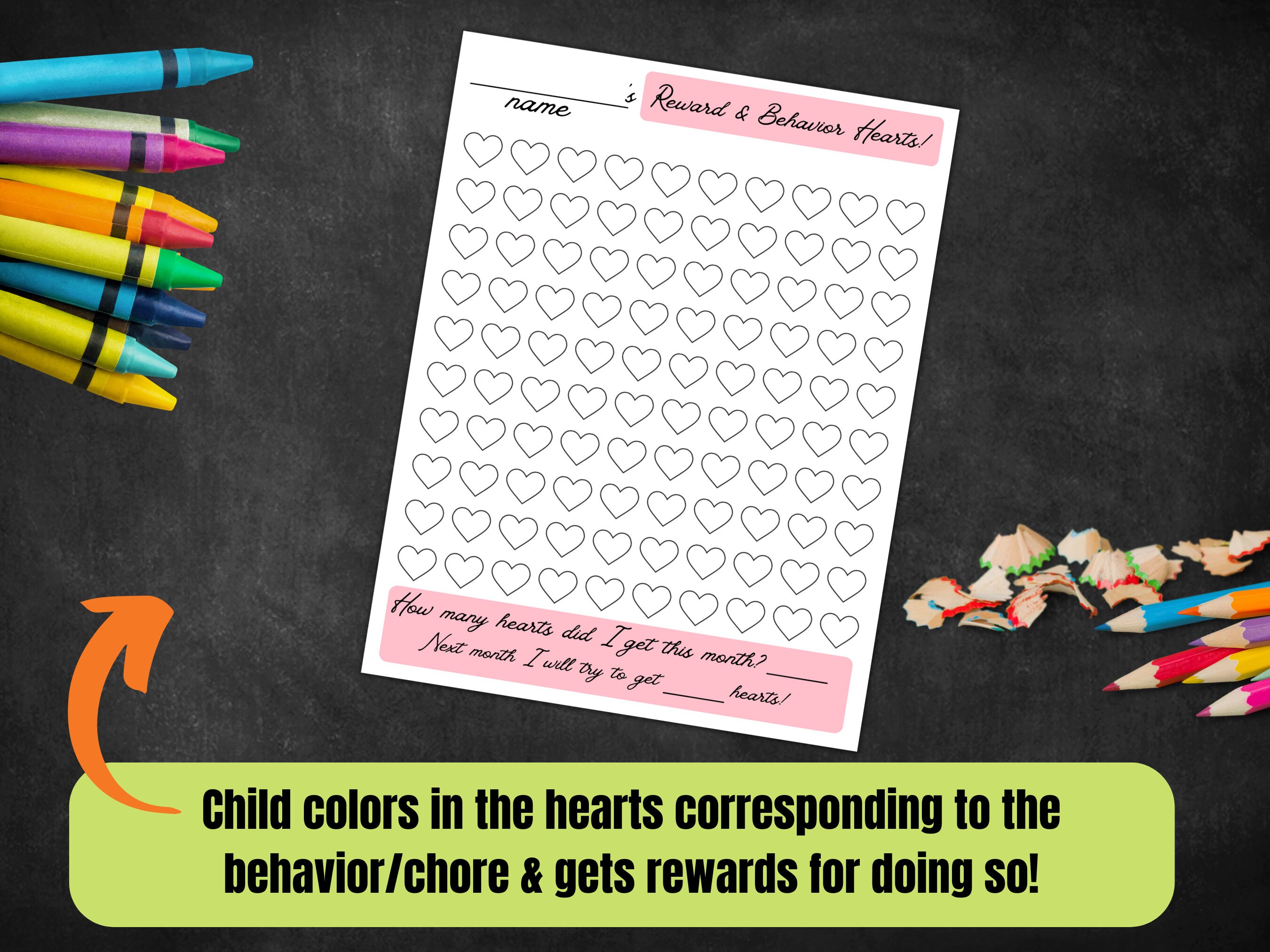 Printable Heart Reward Chart for Kids | Daily Chore Chart | Behavior ...