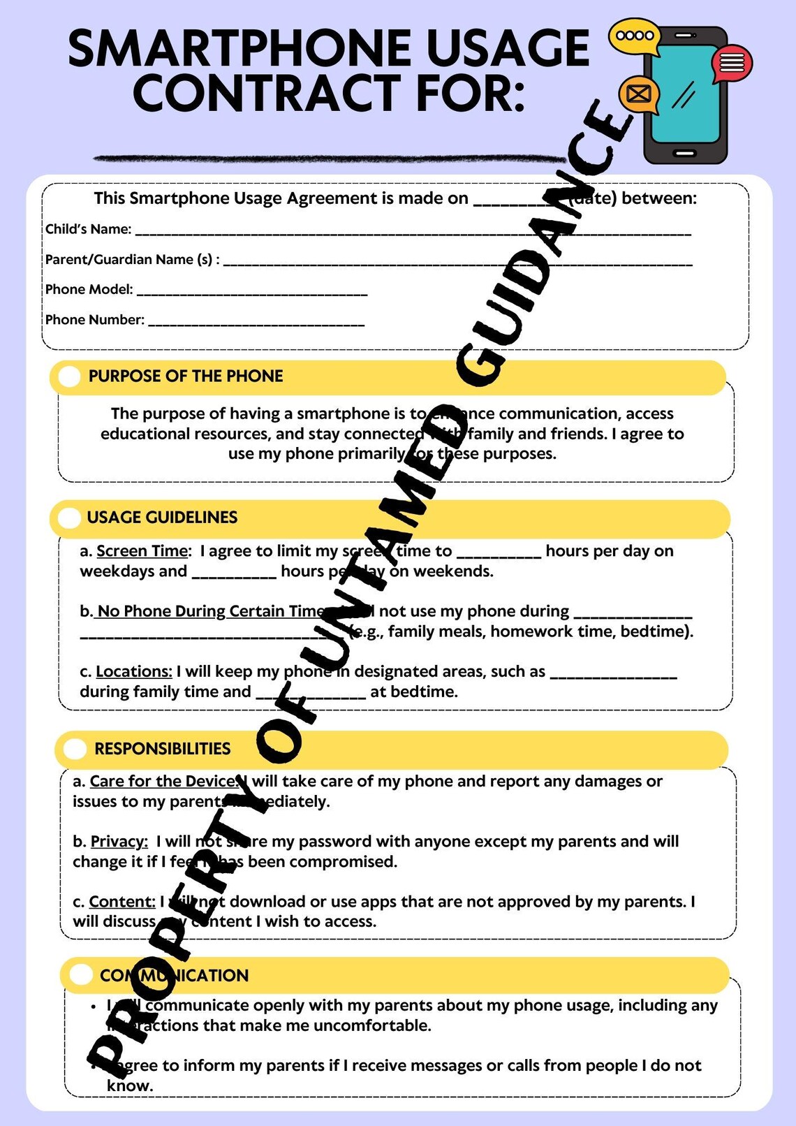 Printable Cellphone Contract for Kids and New Phone Users! Smartphone ...