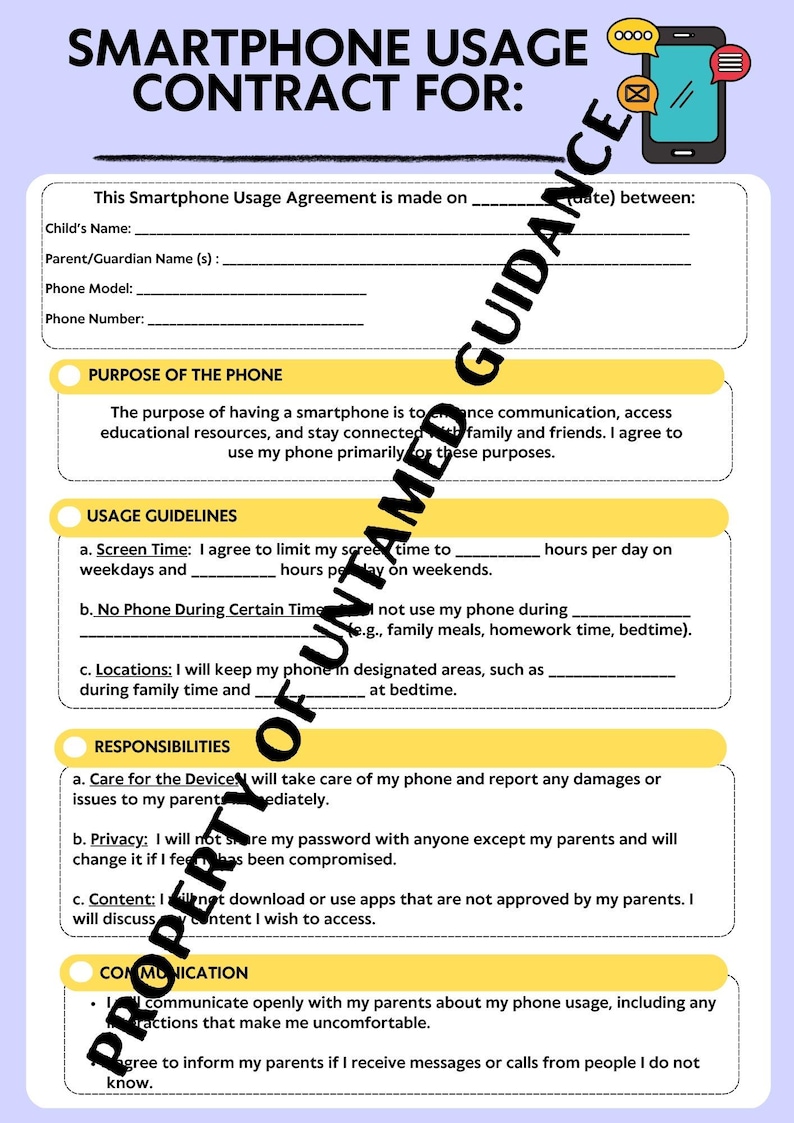 Printable Cellphone Contract for Kids and New Phone Users! Smartphone ...