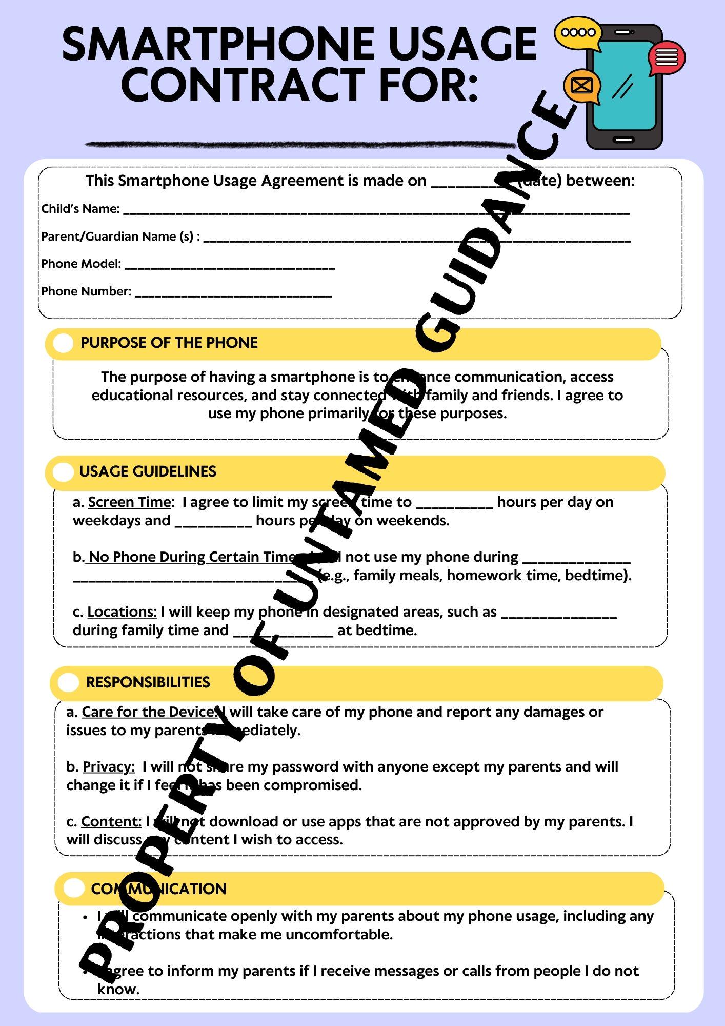 Printable Cellphone Contract for Kids and New Phone Users! Smartphone ...