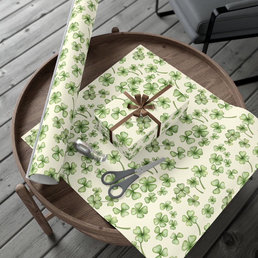 Shamrock Wrapping Paper Roll and Sheets, Four Leaf Clover Party ...