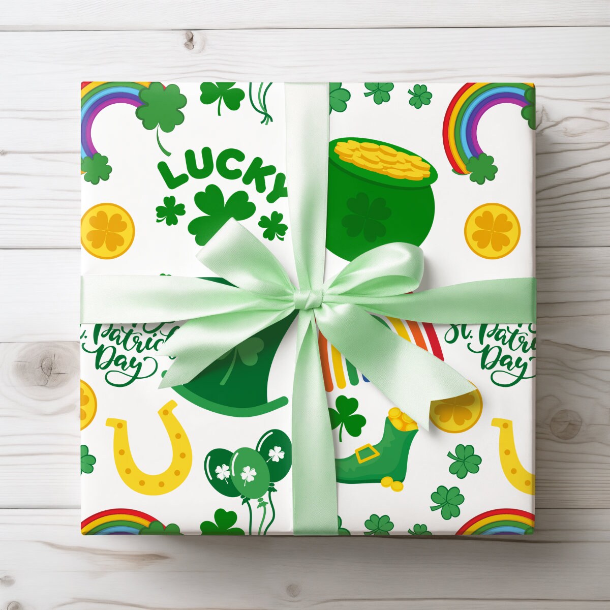 St Patrick's Day Wrapping Paper Roll and Sheet, Rainbow Party Supplies ...