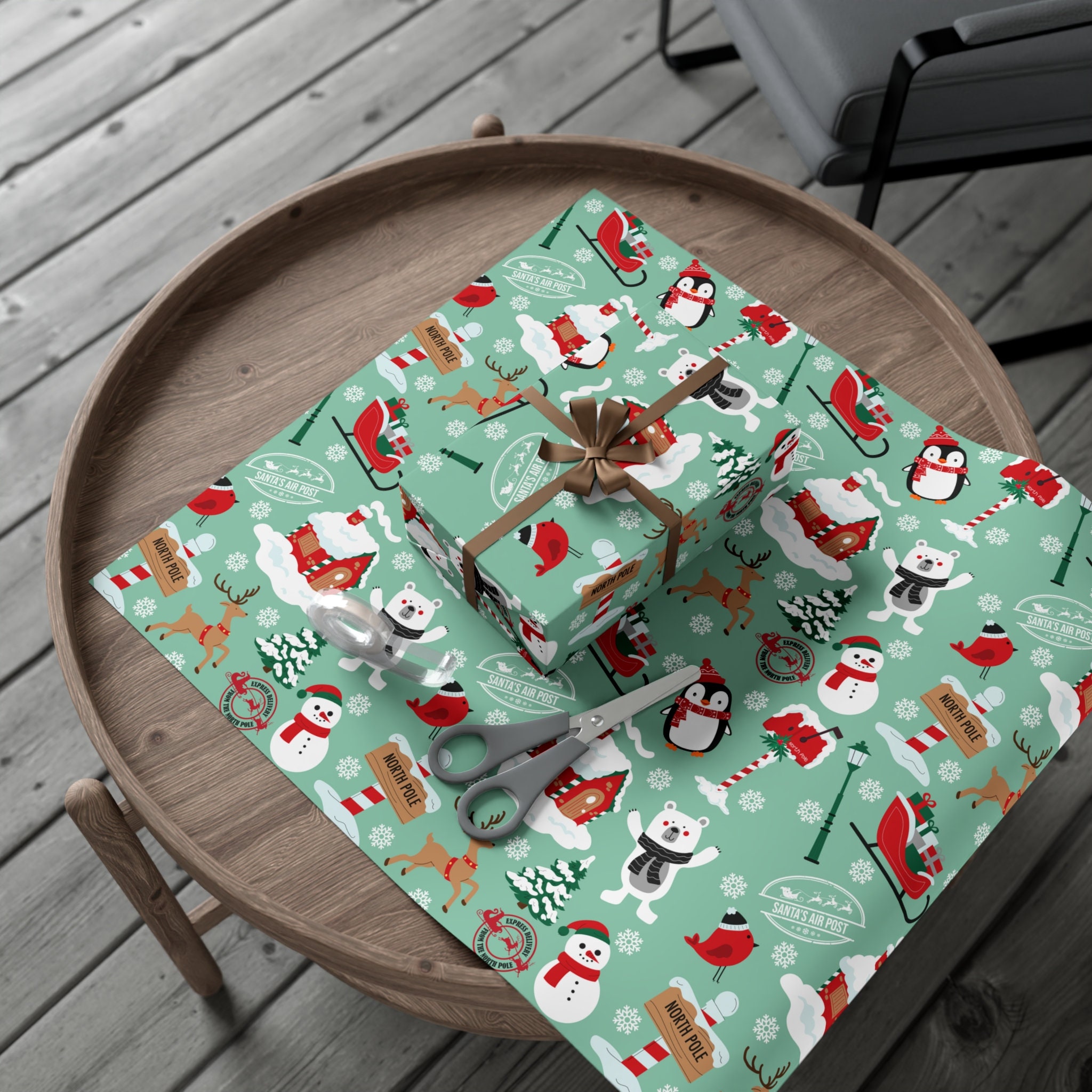 North Pole Mail Christmas Wrapping Paper Roll, Winter Holiday Xmas Gift ...