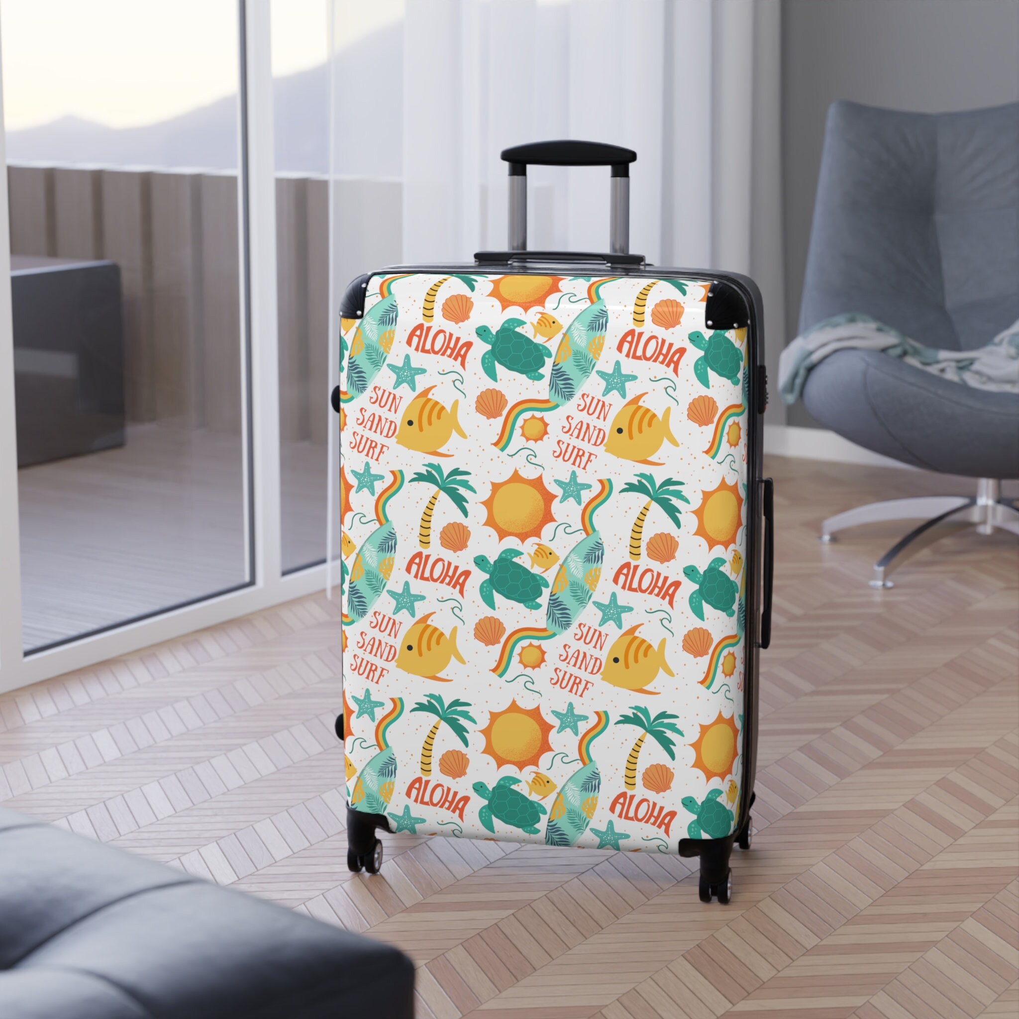 Surf, Beach, and Ocean Print Suitcase, Summer Vacation Rolling Luggage ...