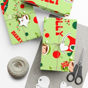 Christmas Santa's Elves Pattern Wrapping Paper Sheets and Roll, Winter ...