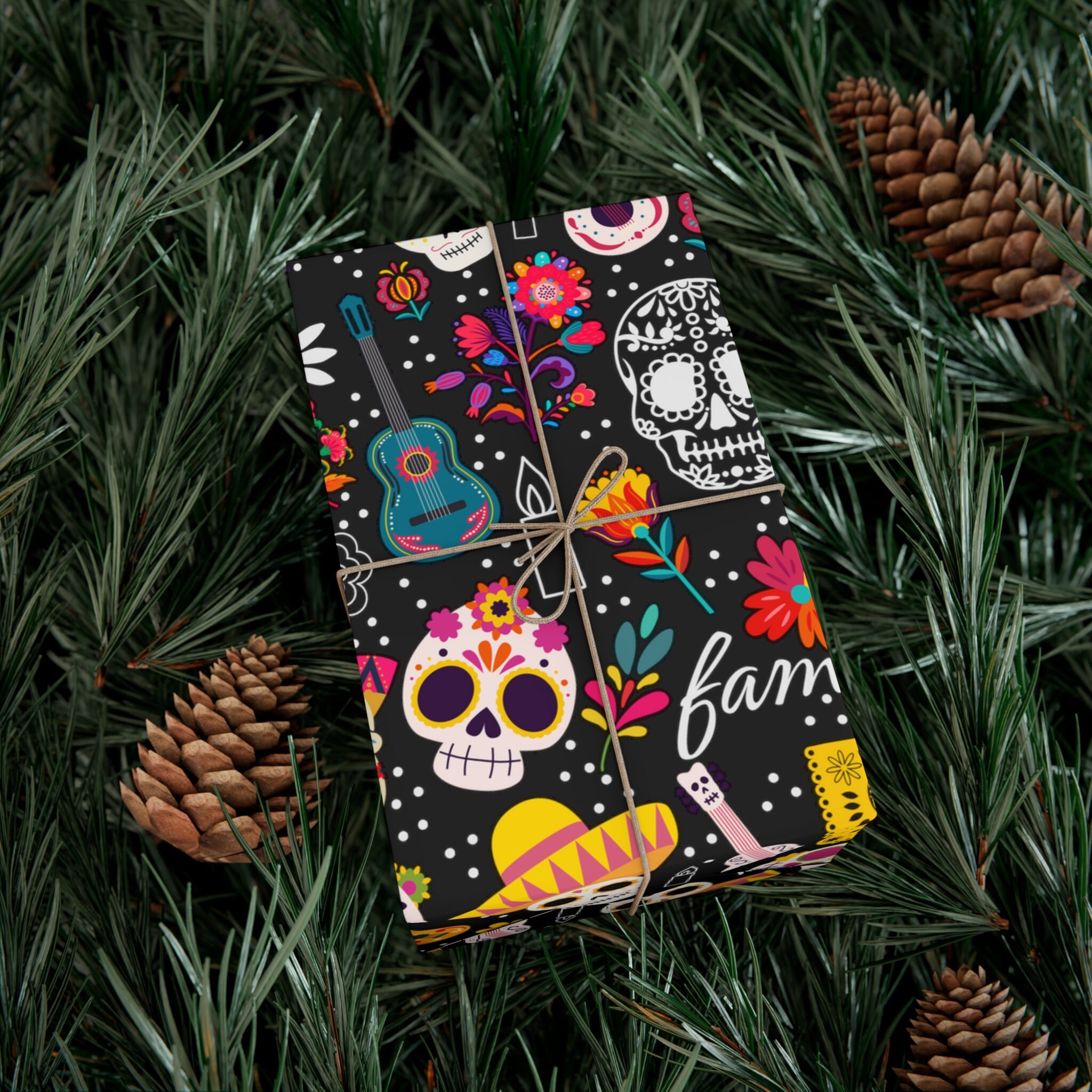 Dia De Los Muertos Day of the Dead Wrapping Paper, Black Sugar Skull ...