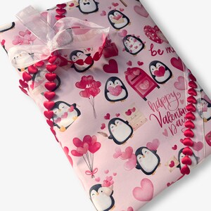 Valentine's Day Penguin Wrapping Paper Roll and Sheets, Love Party ...