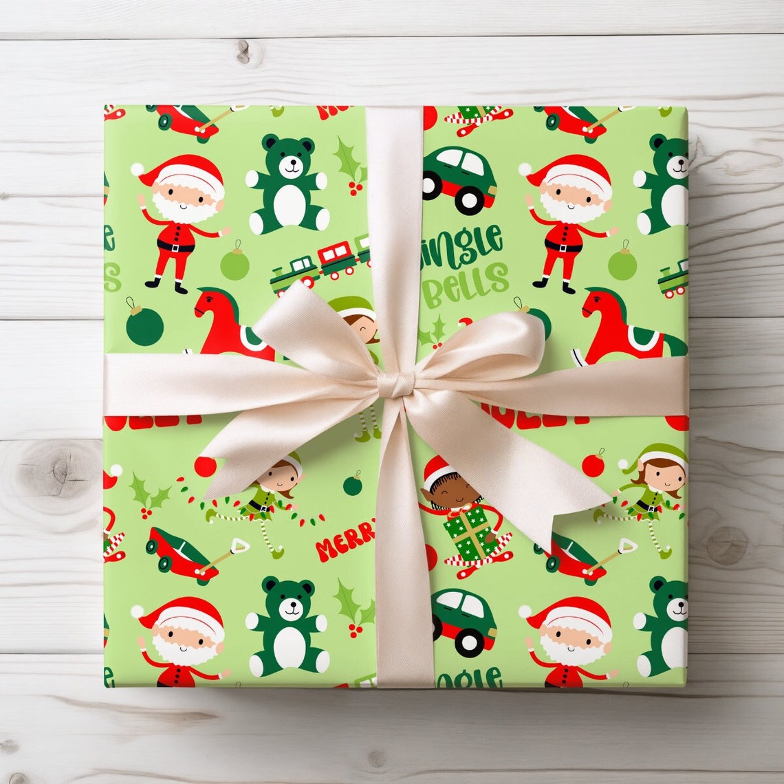 Christmas Santa's Elves Pattern Wrapping Paper Sheets and Roll, Winter ...