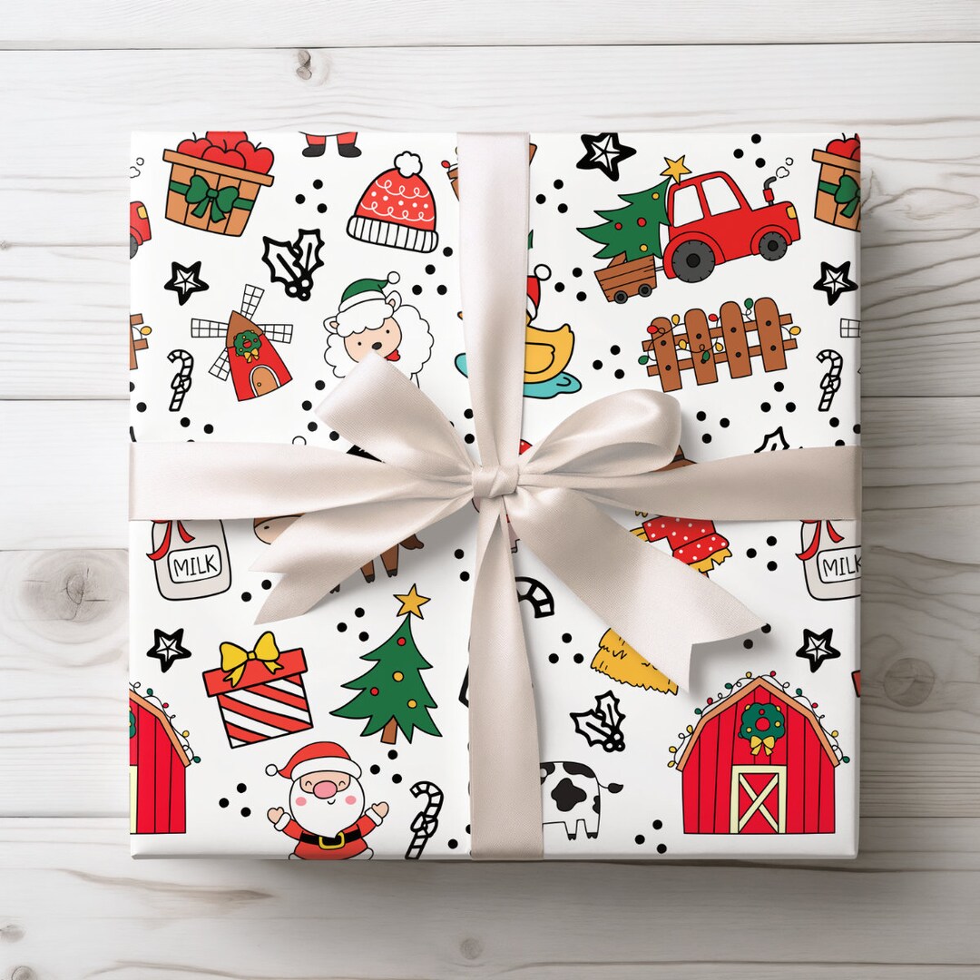 Christmas on the Farm Wrapping Paper Roll, Farmhouse Gift Wrap, Farm ...