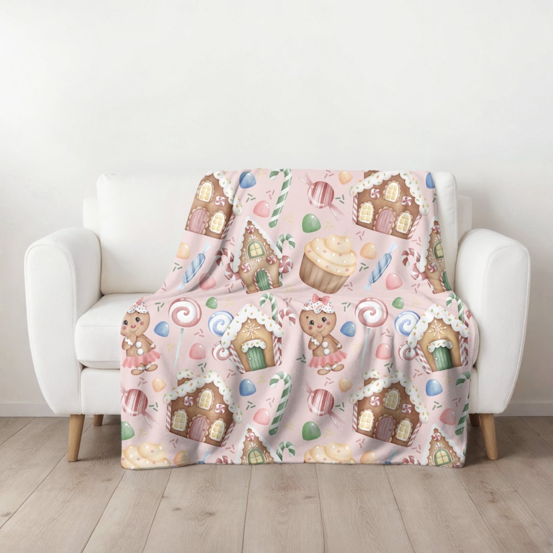 Gingerbread Christmas Pink Velveteen Plush Throw Blanket, Winter ...