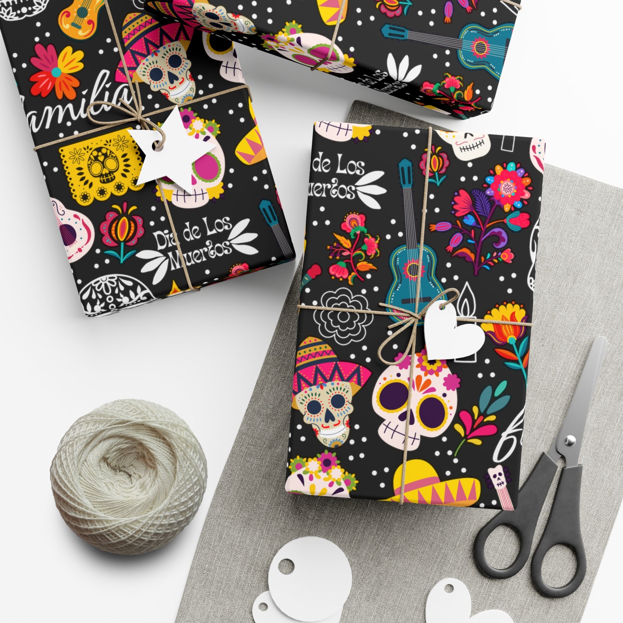 Dia De Los Muertos Day of the Dead Wrapping Paper, Black Sugar Skull ...