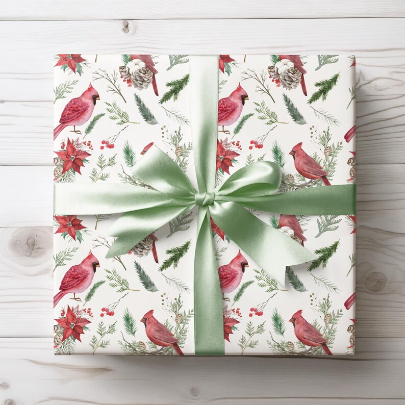 Cardinal Wrapping Paper Roll and Sheets, Vintage Style Christmas Party ...