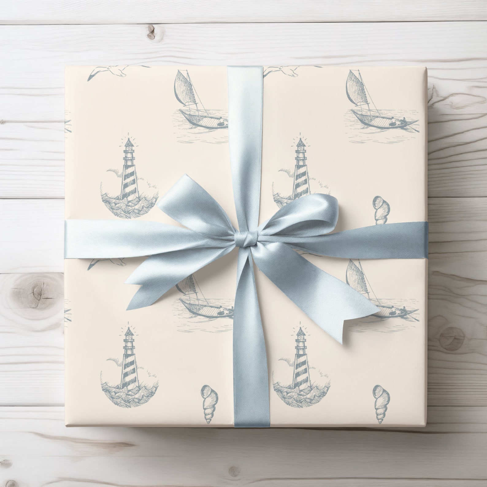 Coastal Seaside Wrapping Paper Roll and Sheets, Classic Preppy Beach ...