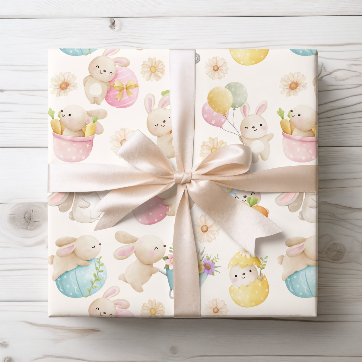 Easter Bunny Rabbit Wrapping Paper Roll and Sheets, Spring Floral Party ...