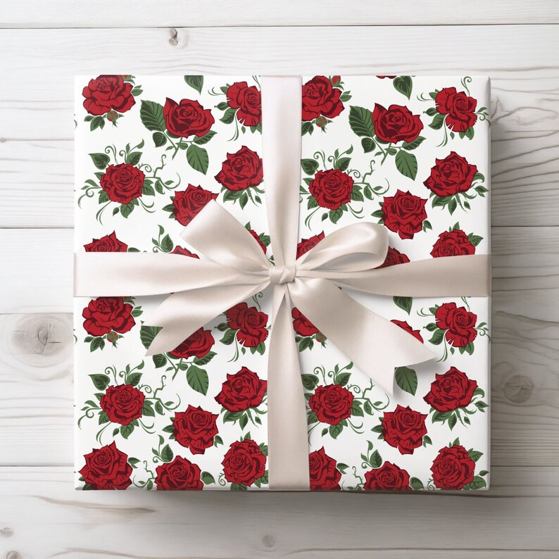 Pretty Rose Red and White Wrapping Paper Roll and Sheet, Valentine ...