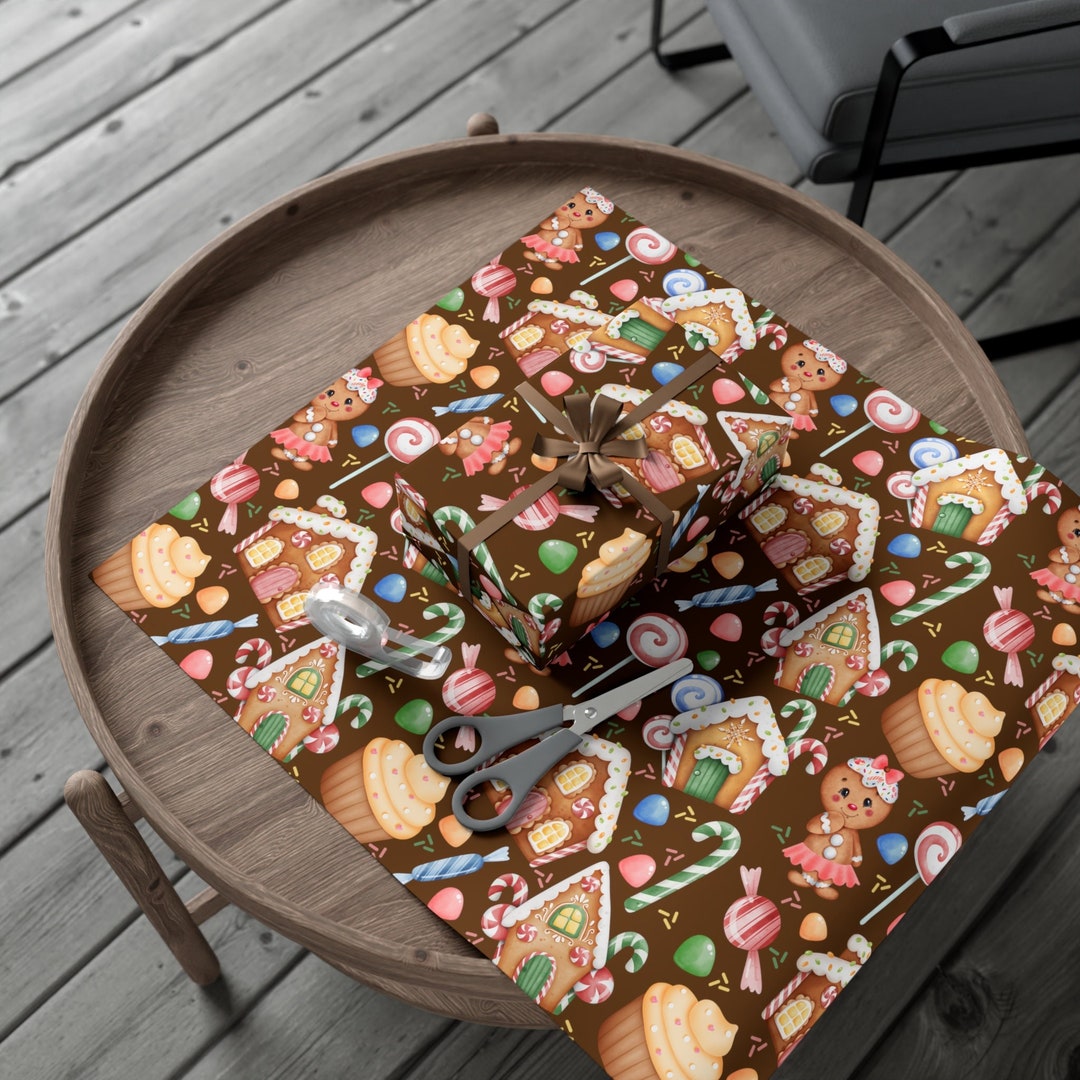 Christmas Gingerbread Gift Wrap, Winter Holiday Wrapping Paper Roll ...
