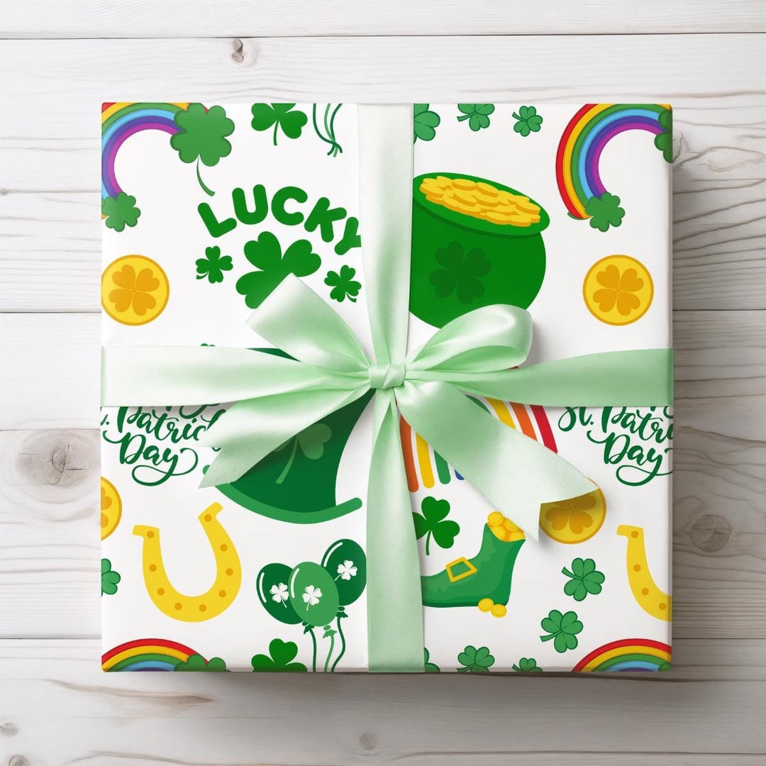St Patrick's Day Wrapping Paper Roll and Sheet, Rainbow Party Supplies ...