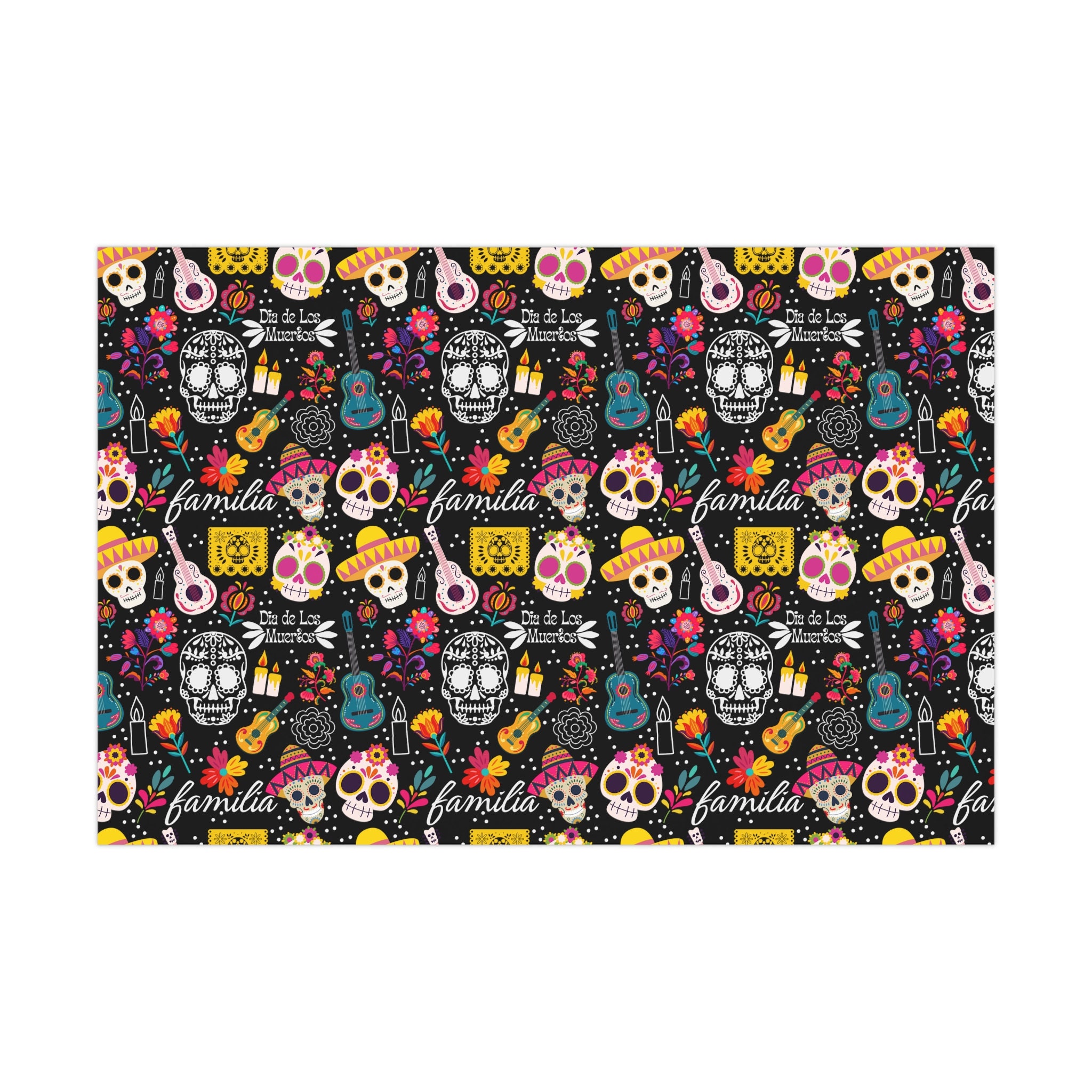 Dia De Los Muertos Day of the Dead Wrapping Paper, Black Sugar Skull ...