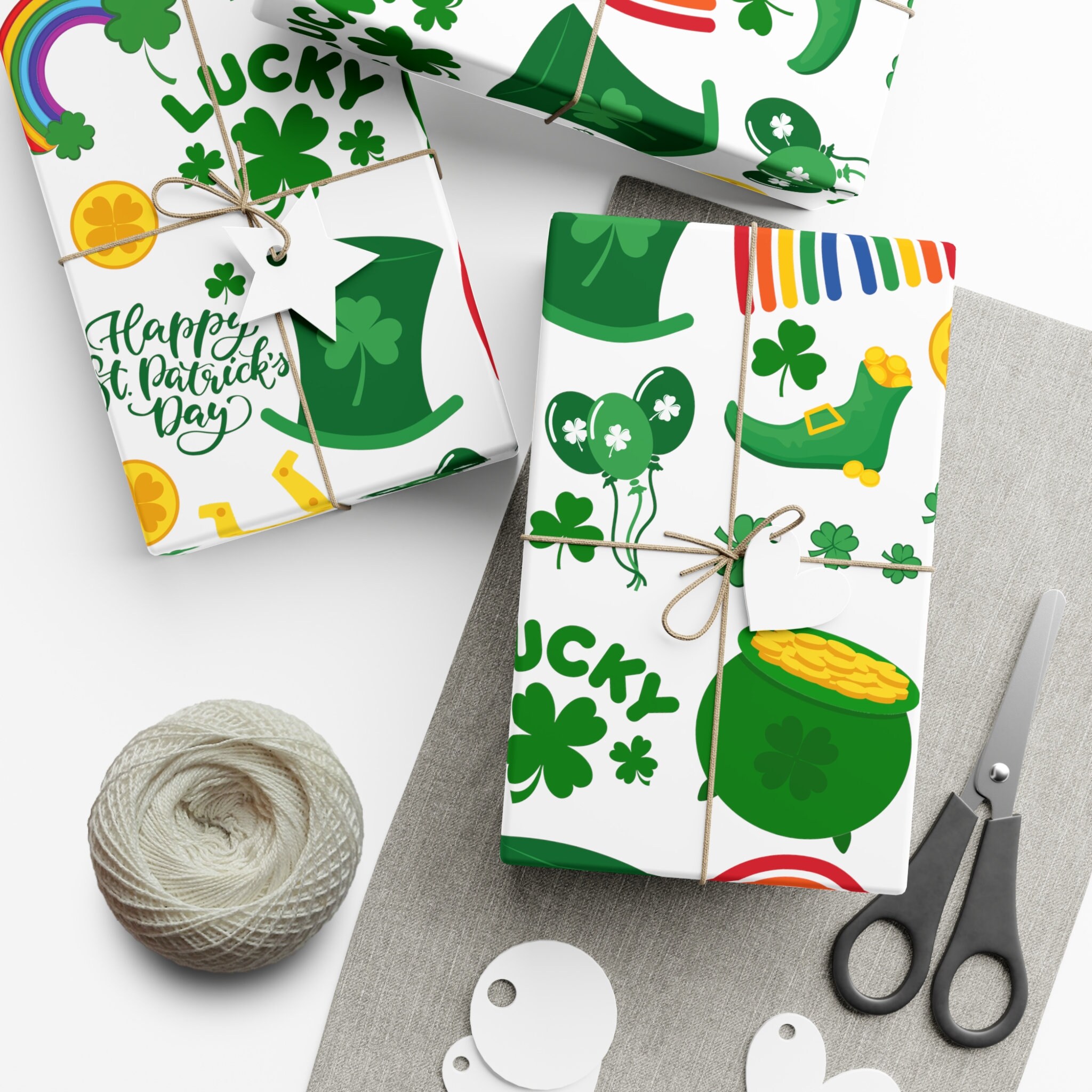 St Patrick's Day Wrapping Paper Roll and Sheet, Rainbow Party Supplies ...