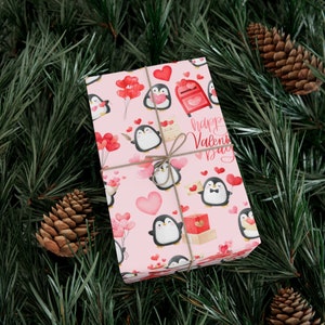 Valentine's Day Penguin Wrapping Paper Roll and Sheets, Love Party ...