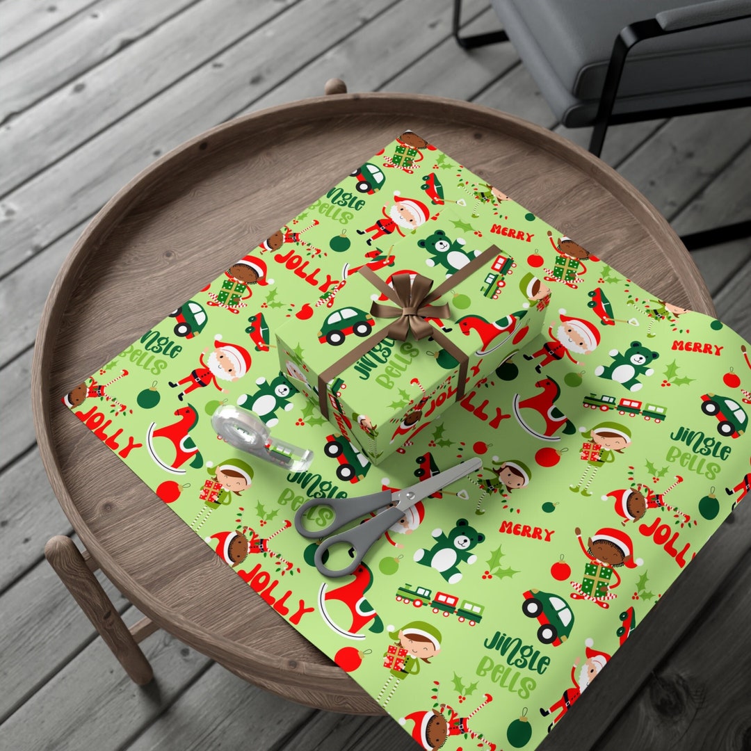 Christmas Santa's Elves Pattern Wrapping Paper Sheets and Roll, Winter ...