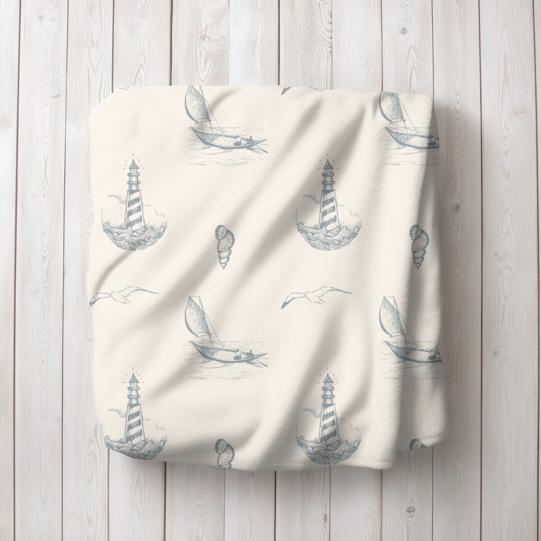 Coastal Velveteen Plush Throw Blanket, Nautical Seaside Lake House ...