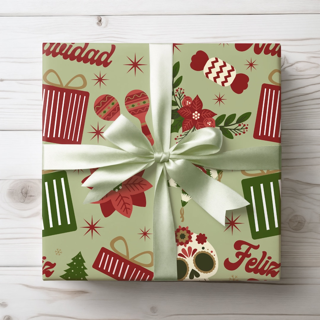 Feliz Navidad Gift Wrap, Festive Spanish Christmas Wrapping Paper Roll ...