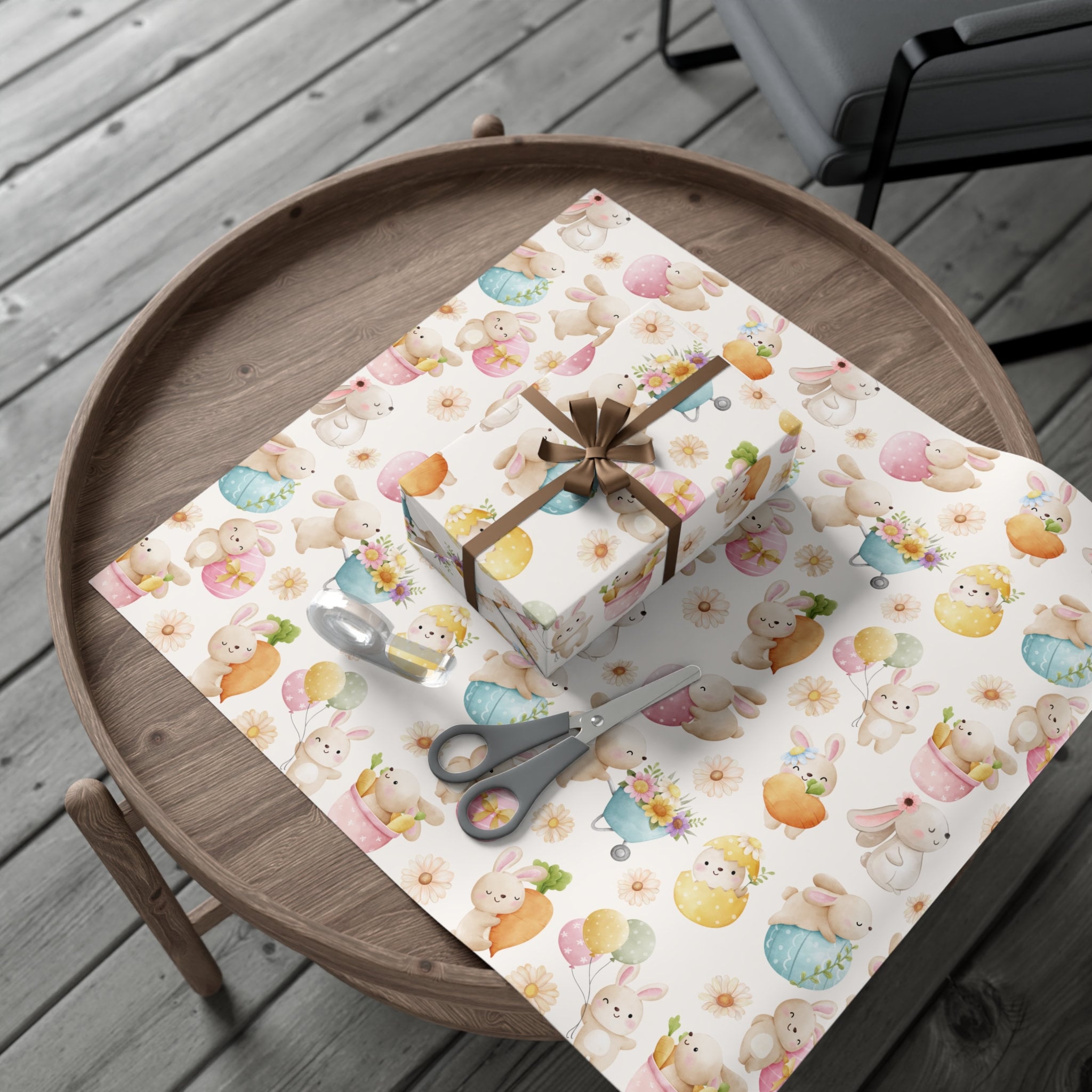 Easter Bunny Rabbit Wrapping Paper Roll and Sheets, Spring Floral Party ...