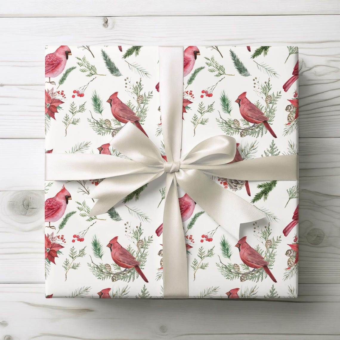 Cardinal Wrapping Paper Roll and Sheets, Vintage Style Christmas Party ...