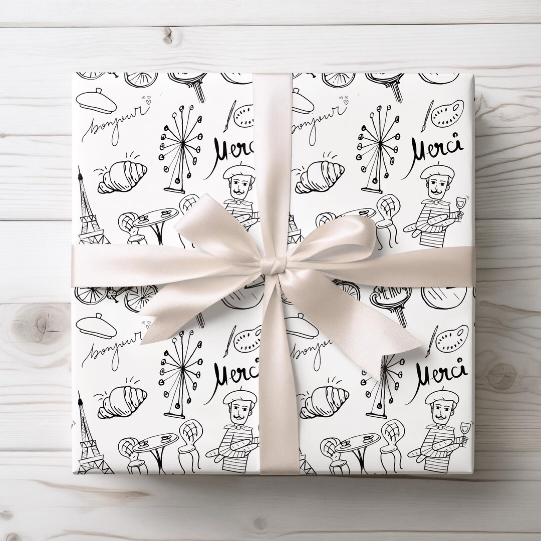 Paris Eiffel Tower Wrapping Paper: Black and White French Gift Wrap - Etsy