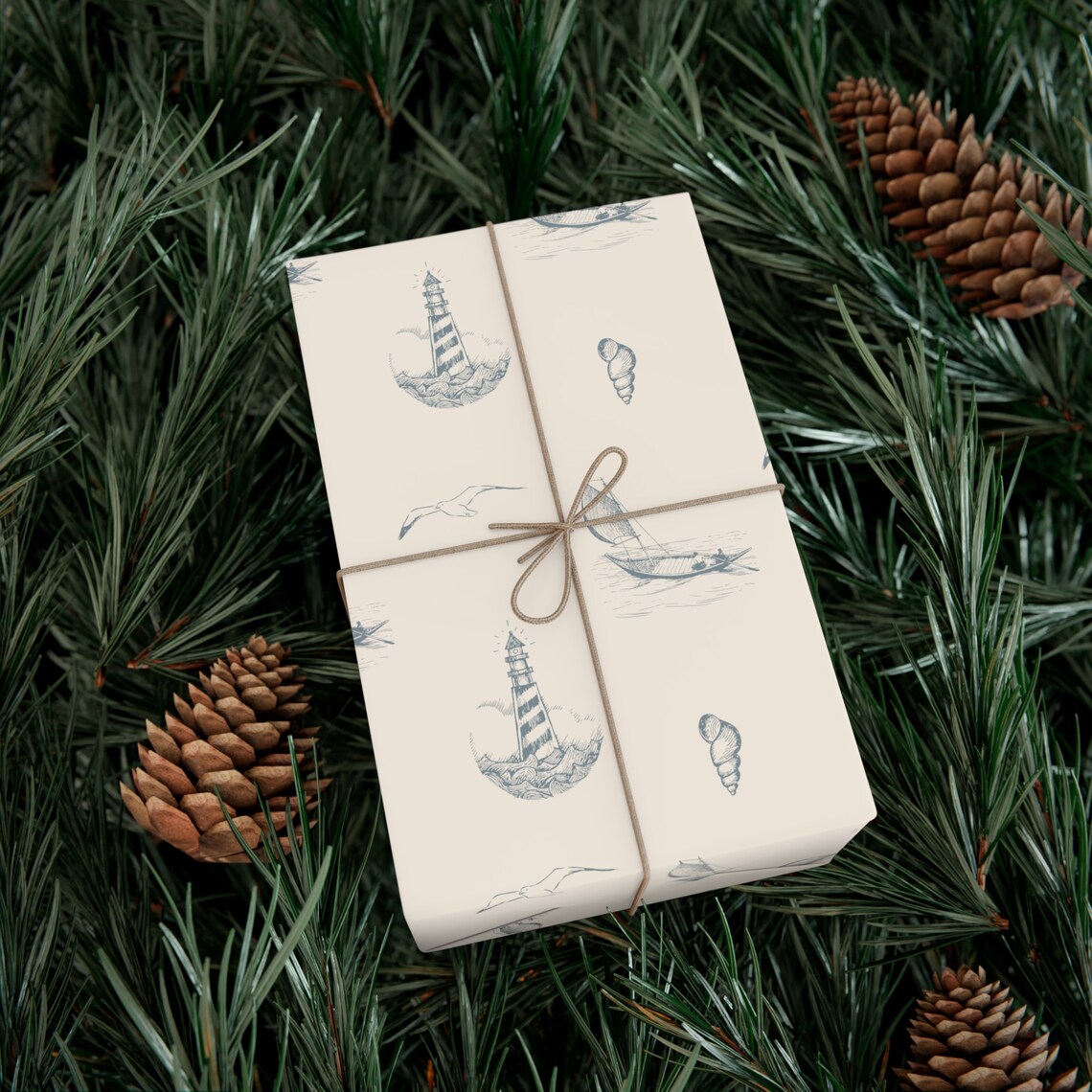 Coastal Seaside Wrapping Paper Roll and Sheets, Classic Preppy Beach ...