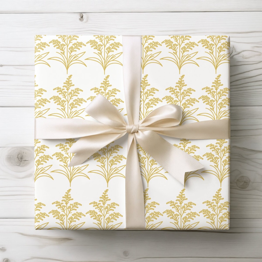 Yellow Floral Goldenrod Wrapping Paper Roll and Sheets, Wedding, Mother ...