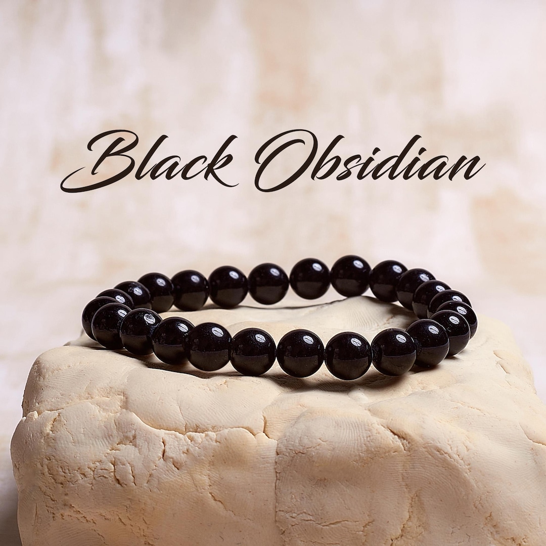 Black Obsidian Crystal Bracelet, Beaded Gemstone Bracelet, Stackable Stretch Bracelet, Crystal ...