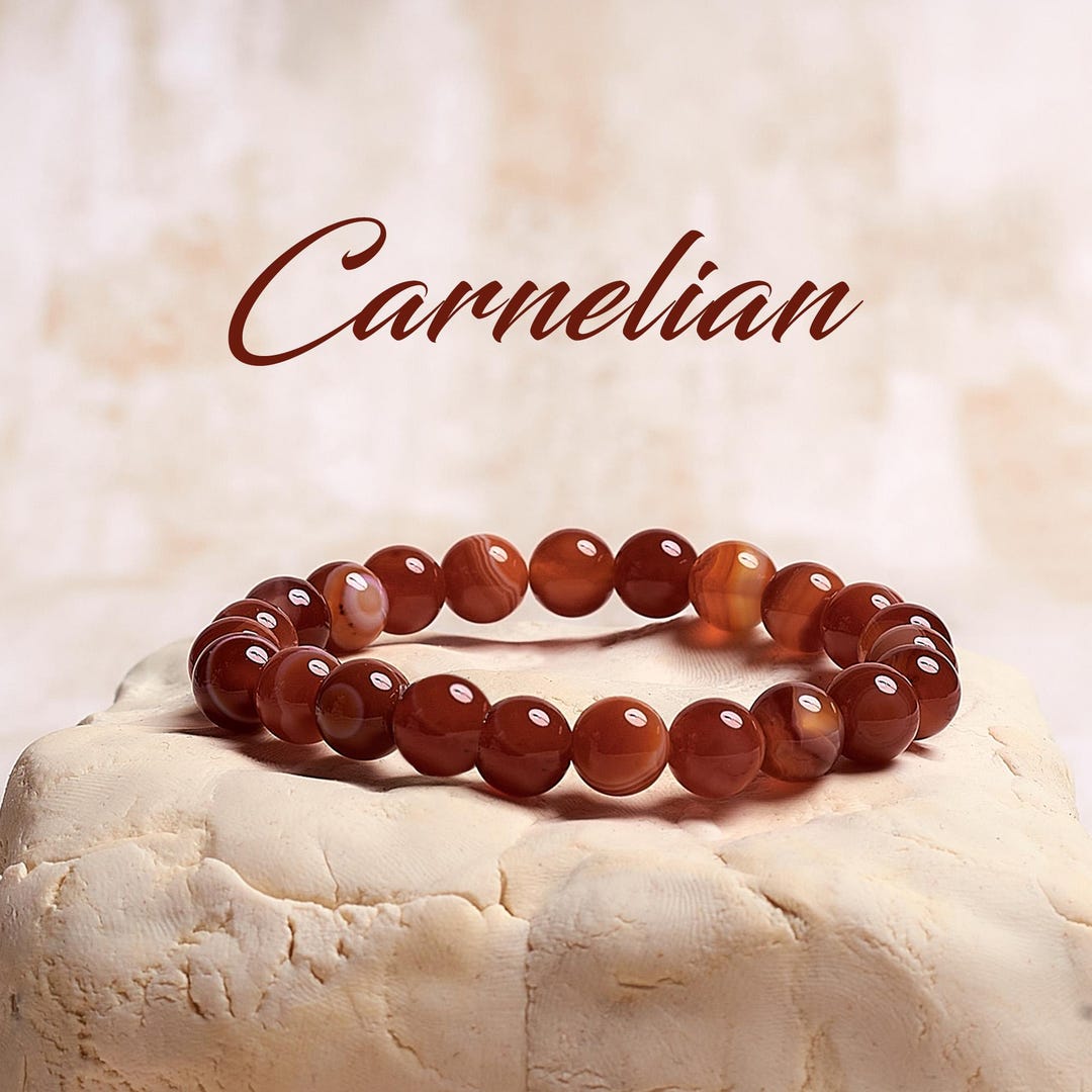 Carnelian Crystal Bracelet, Healing Crystal Bracelet, Carnelian Stretch ...