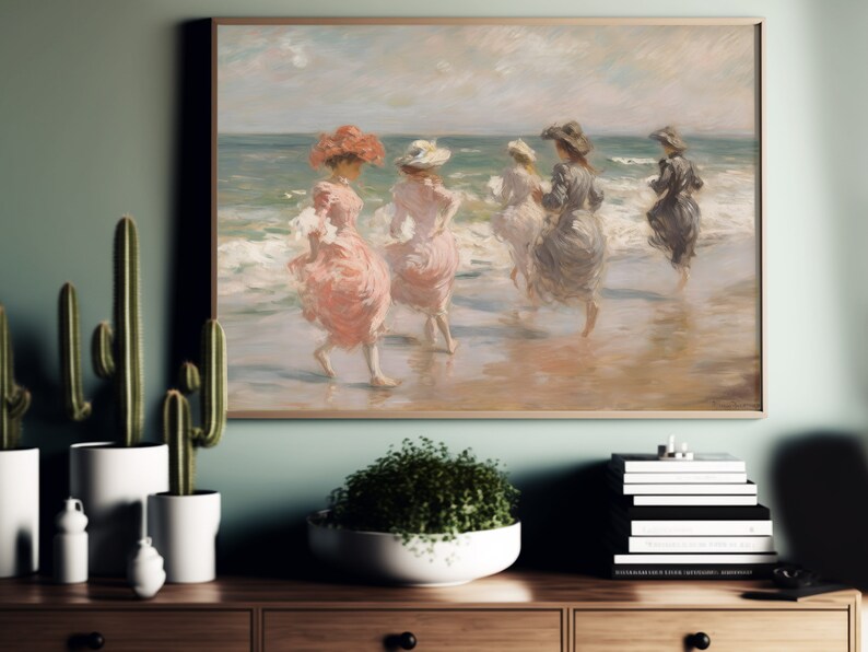 Printable Girls at the Beach Impressionist Painting Monet Inspired - Etsy