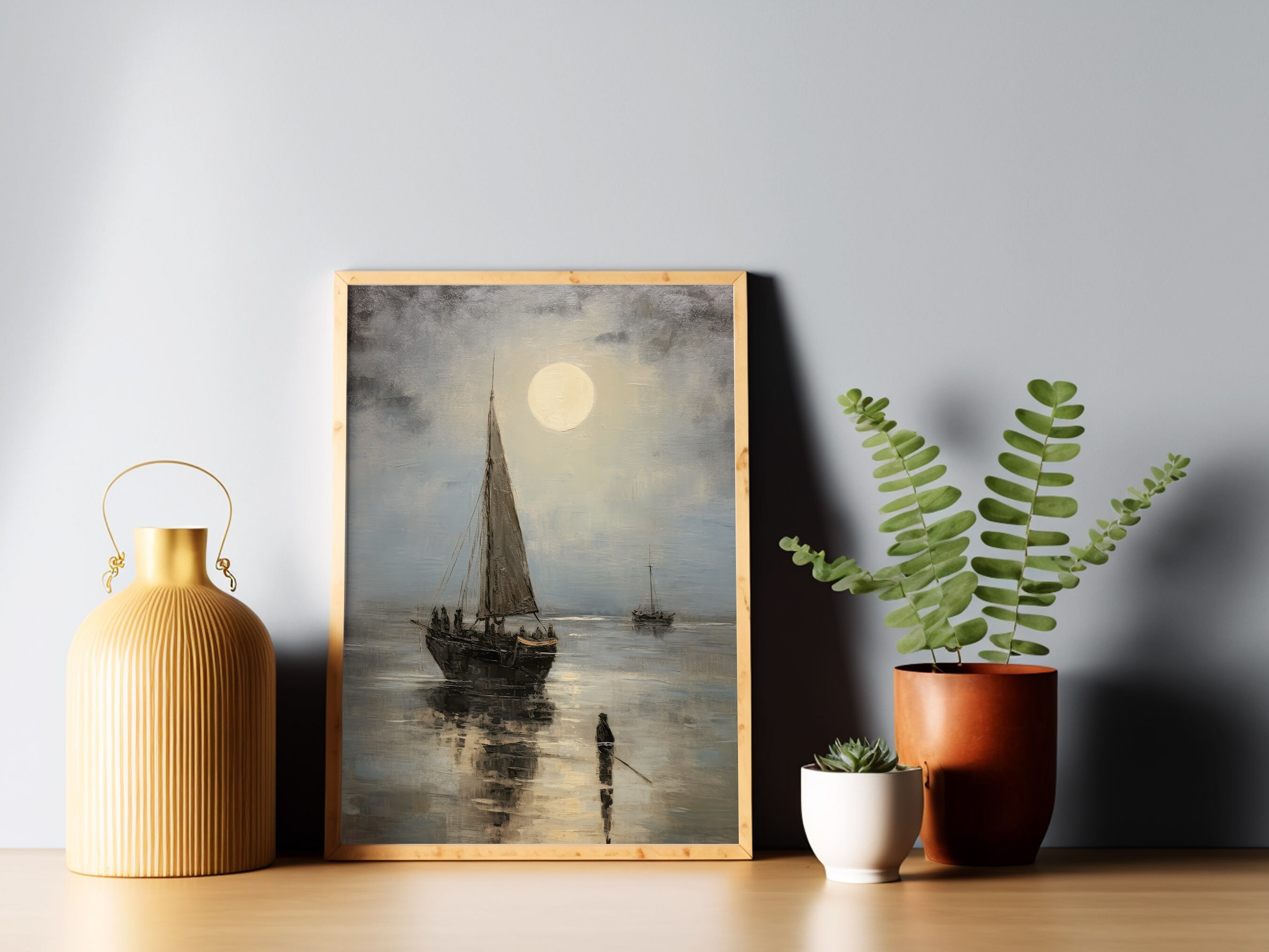 Printable Victorian Nighttime Boat Painting Dark Academia Artwork for ...