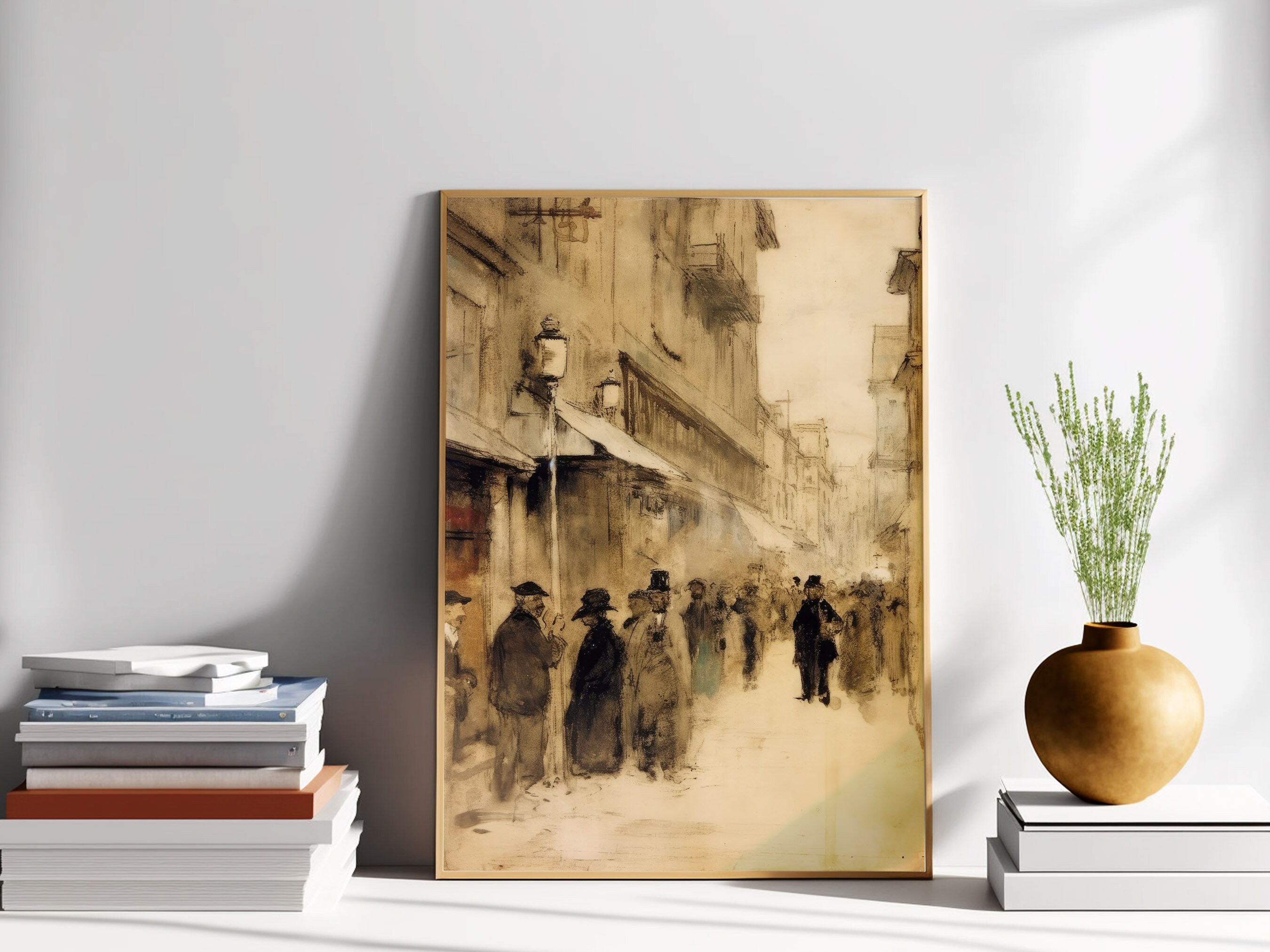 Printable Vintage Sepia-toned Paris Street Scene: Ink Drawing of People ...