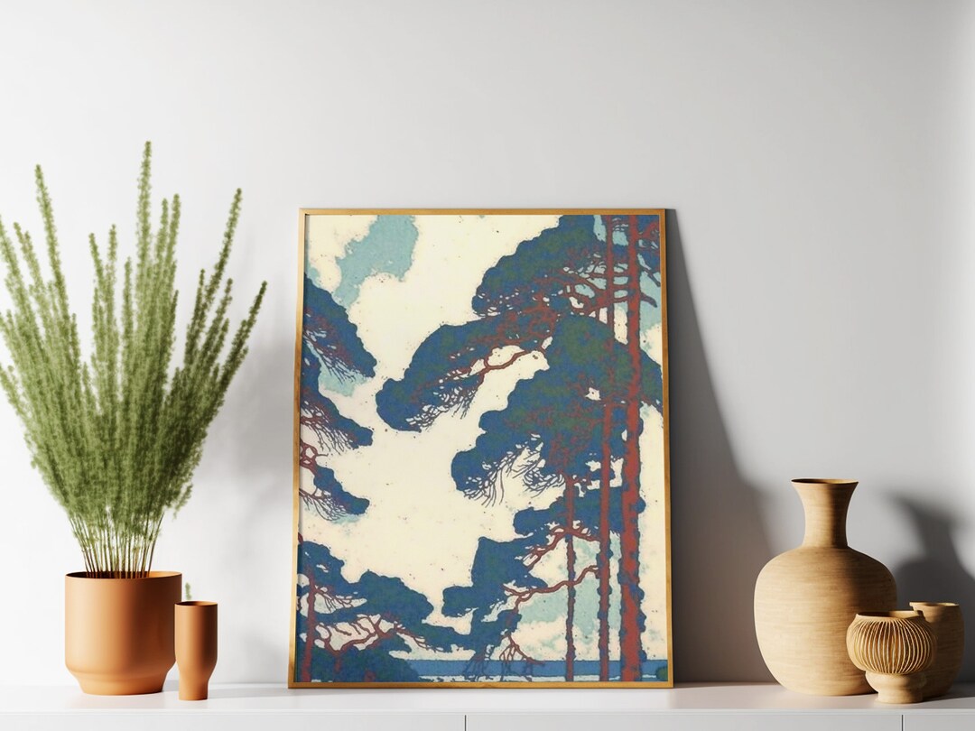 Printable Abstract French Forest Countryside Oil Painting, Big Clouds ...