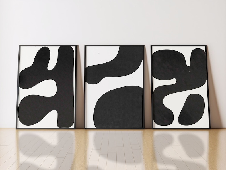 Set of 3 Black Abstract Art Print, Black and White Abstract Art ...