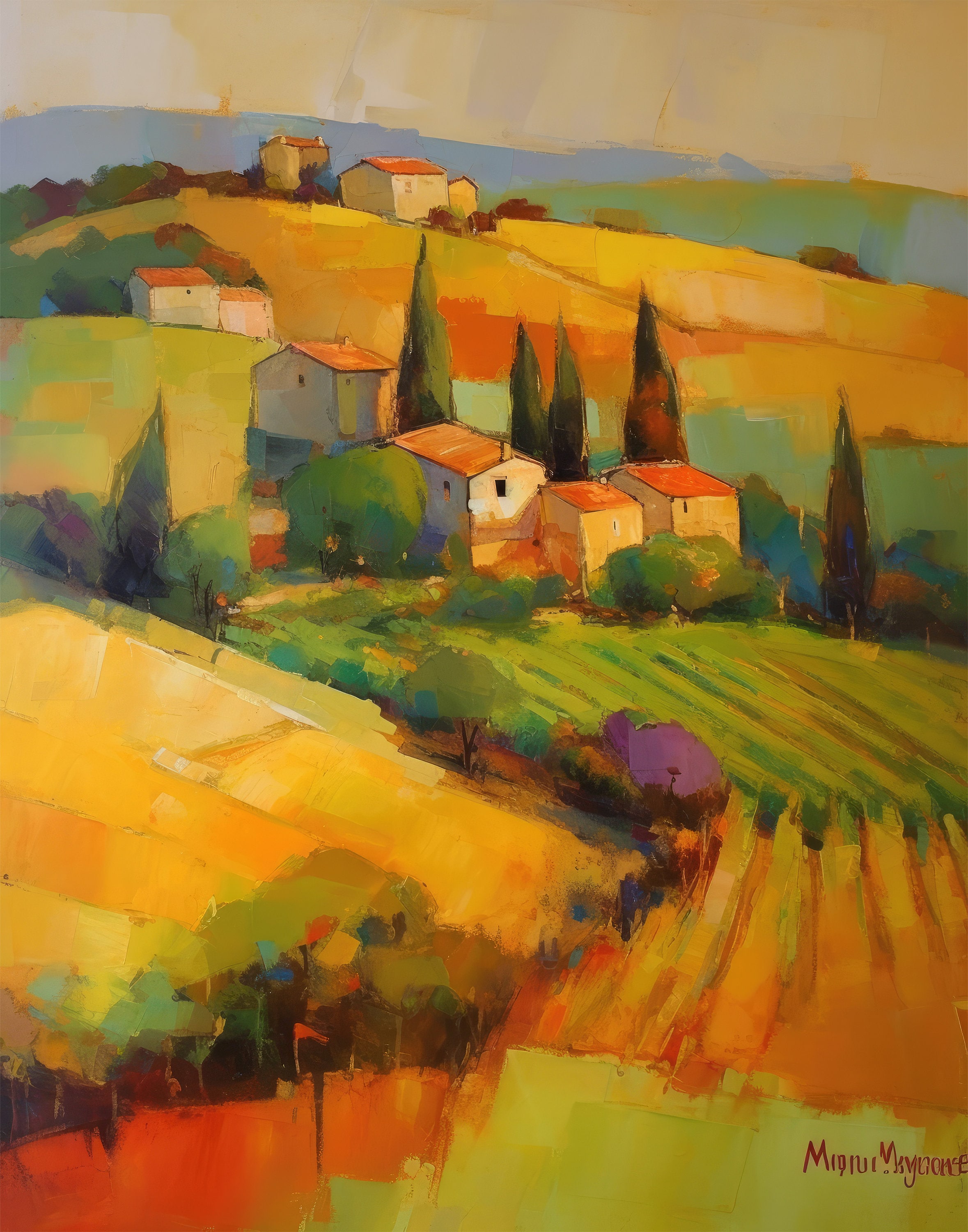 Printable French Countryside Painting With Moody and Muted Colors Wall ...