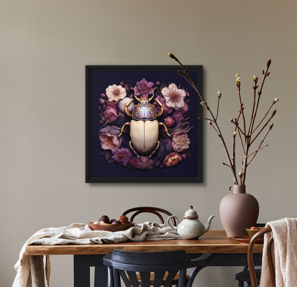 Bug With Flowers Maximalist Decor Purple Art Print Beatle Botanical ...
