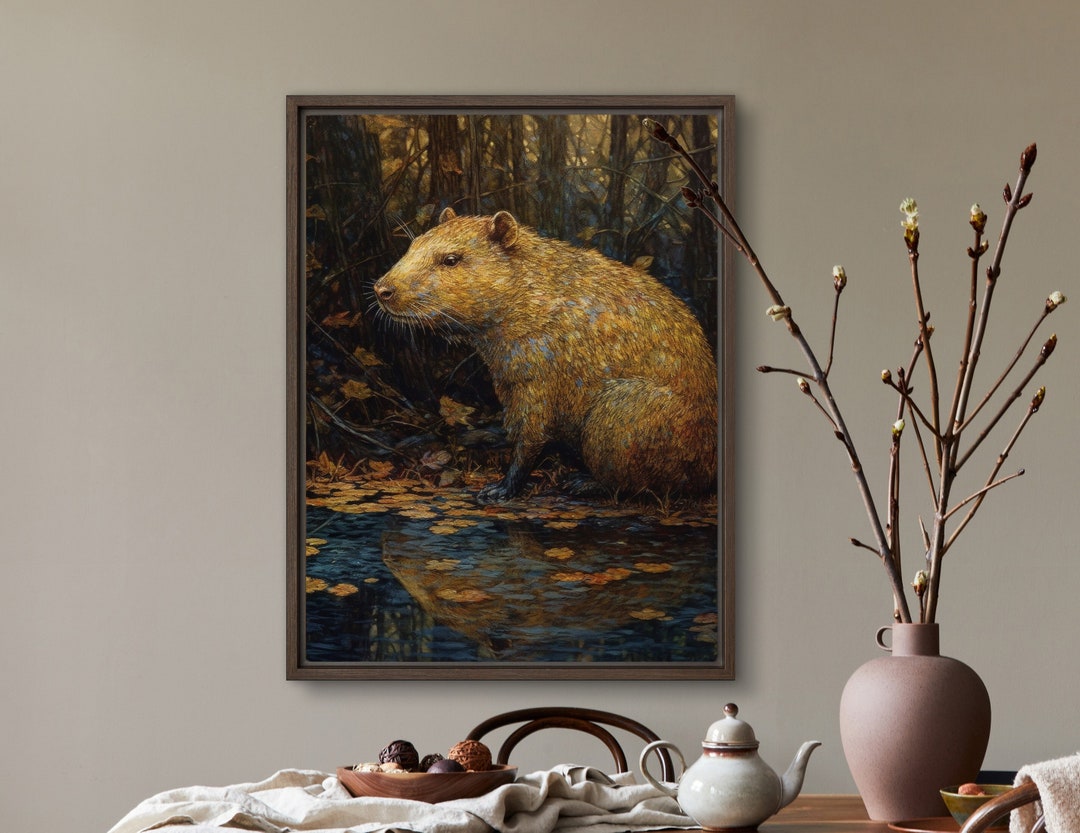 Capybara Art Print Cottagecore Fall Wildlife Painting Forestcore ...