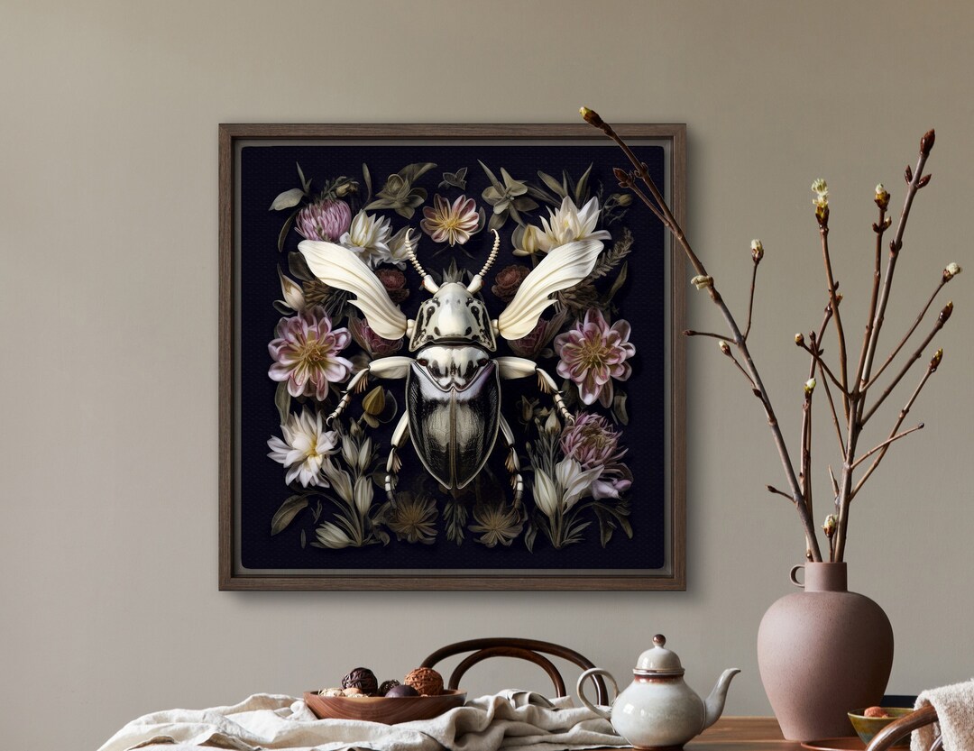 Botanical Insect Art Print Bug With Flowers Maximalist Decor Beatle ...